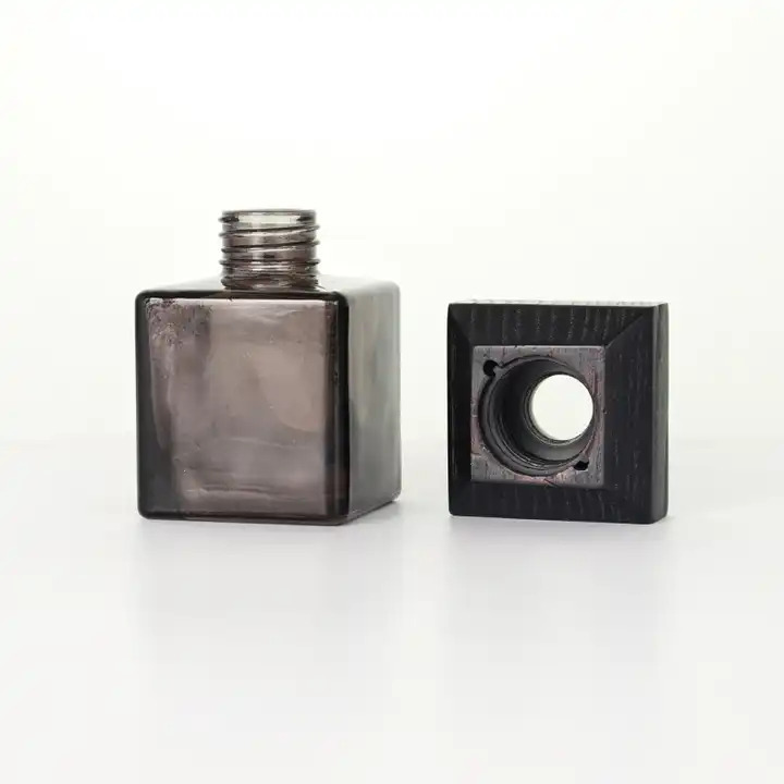 100ml Black Square Glass Reed Diffuser Bottle with Wooden Screw Cap ...