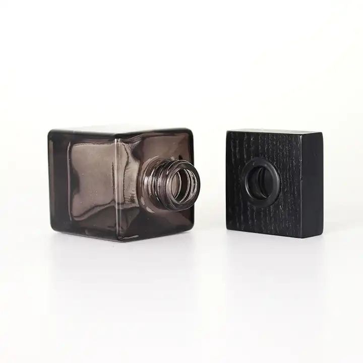 100ml Black Square Glass Reed Diffuser Bottle with Wooden Screw Cap ...