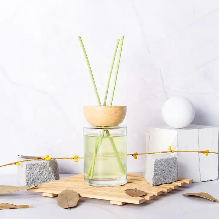 100ml Round Empty Glass Reed Diffuser Bottle with Wooden Screw Cap ...